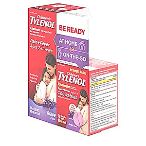 Tylenol Children's Liquid (4 fl. oz) & Chewable (24 ct), Pain Relief, Grape, 2 pc Bundle