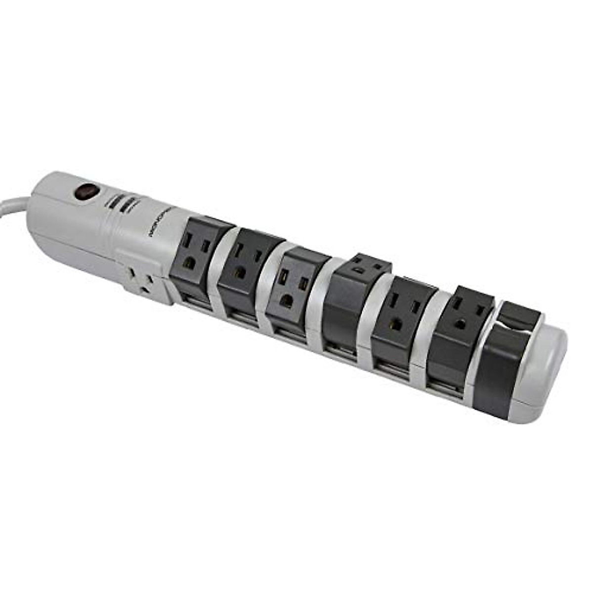 Monoprice 8 Outlet Rotating Surge Strip - UL Rated 2,160 Joules with Grounded and Protected Light Indicator, Gray