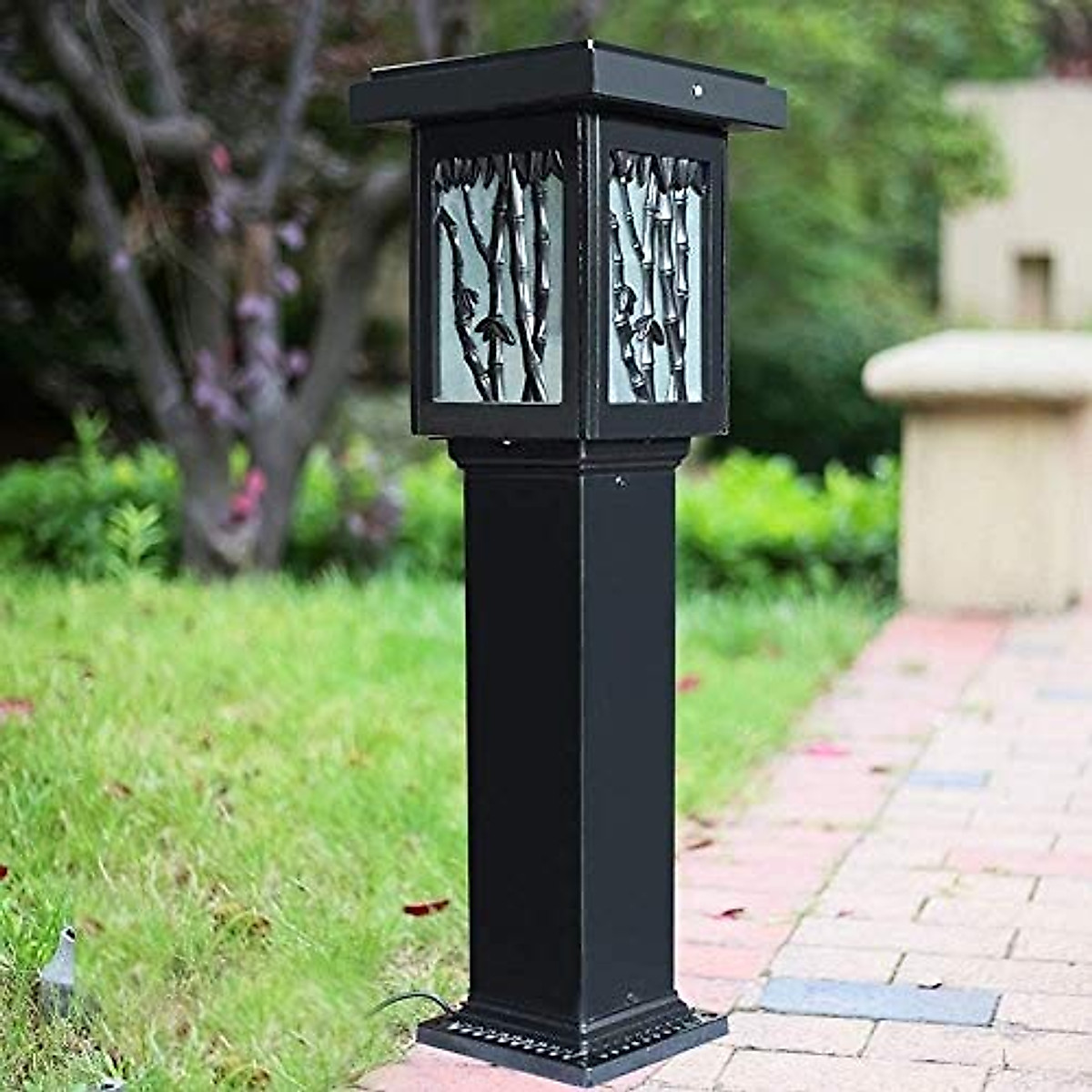 ZMY Anti-Rust Solar Vintage Glass Pillar Light Outdoor Retro Industrial Post Lighting Aluminum Garden Lawn Column Lantern Villa Home Landscape Pathway Fixture E27 Edison