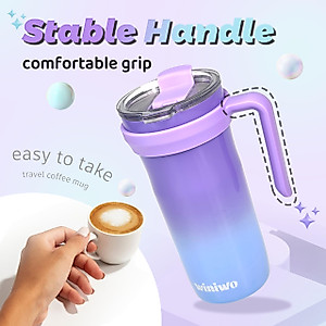 winiwo 20 oz Tumbler with Handle, Easy to Hold, Travel Coffee Mug with Screw Lid, Spill-proof, Insulated Cups, Built-in Up Down Flip, Fit Most Car Cup Holders, Commute, School, Home, Office