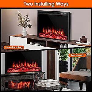GOFLAME 34 Inch Electric Fireplace Insert, Freestanding & Recessed Ultra Thin Electric Fireplace with 5100 BTU Heat Output, 4 Flame Bed & Flame Colors, Remote Control, Overheat Protection, 750W/1500W