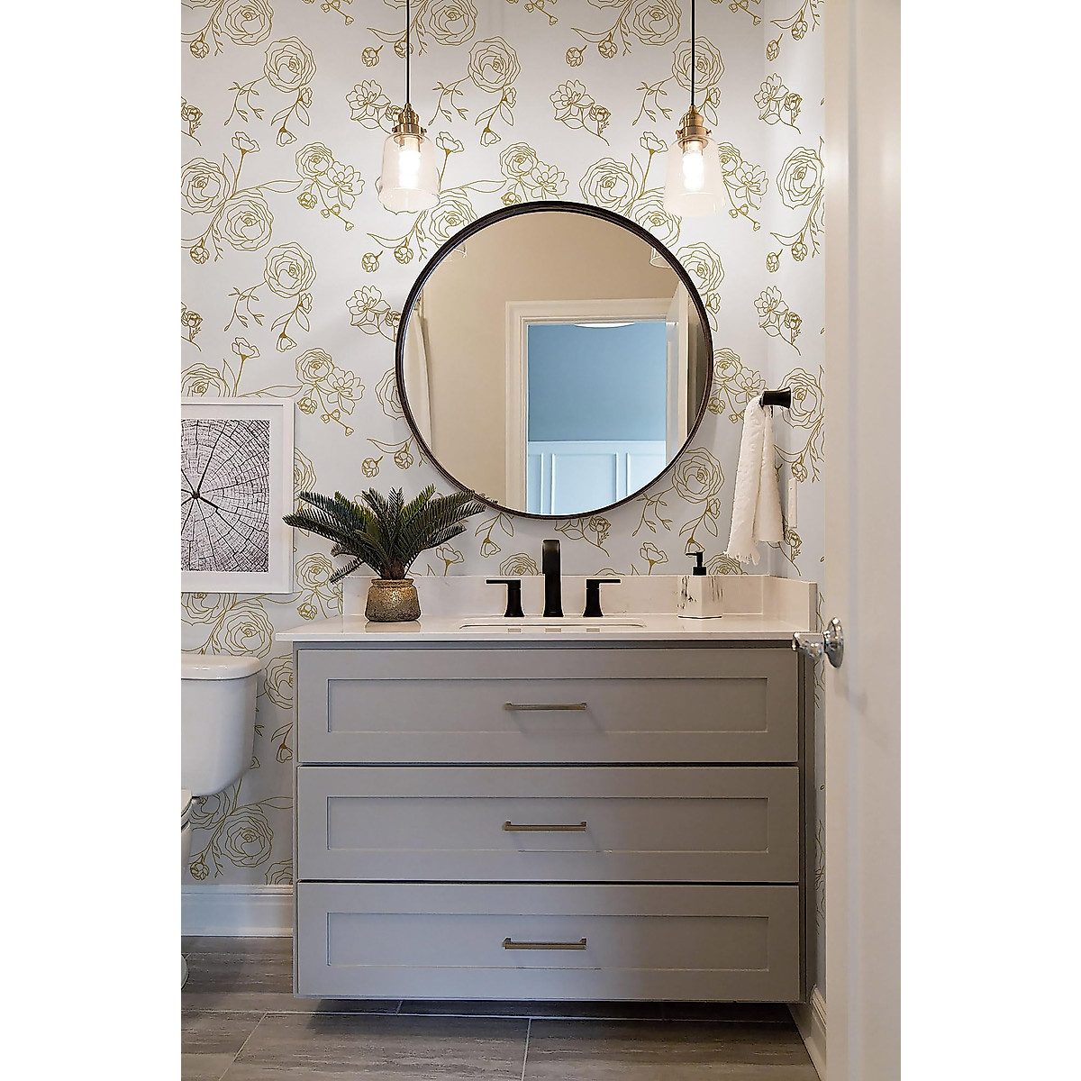 Safiyya 78.7"x17.3" Peel and Stick Wallpaper Gold and White Contact Paper Floral Wallpaper Self Adhesive Removable Wallpaper for Bedroom Covering Vinyl Rolls