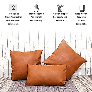 YURICO Faux Leather Throw Pillow Covers，24x24 inch Set of 2 Lumbar queen size pillowcases Modern Light luxury Simplicity Style Decorative Suitable For living room Sofa Bed Bedroom (brown, 24*24Inch)