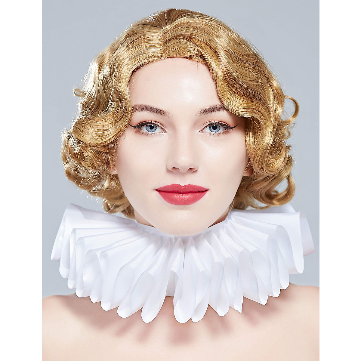 BABEYOND Renaissance Ruffled Neck Collar Vintage Clown Choker Wrap Renaissance Elizabethan Ruffle Layered Collar Scarf for Costume Party (White)