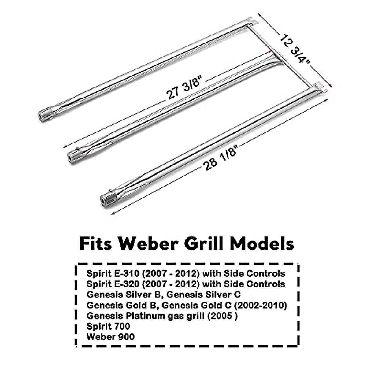 Uniflasy 22.5 Inch Flavor Bars + 28 Inch Grill Burner for Weber Spirit E-310 E-320 (2007-2012) Models with Side Mounted Control Panel, Weber Genesis Silver B/C, Genesis Gold B/C (2002+), 7537 7508