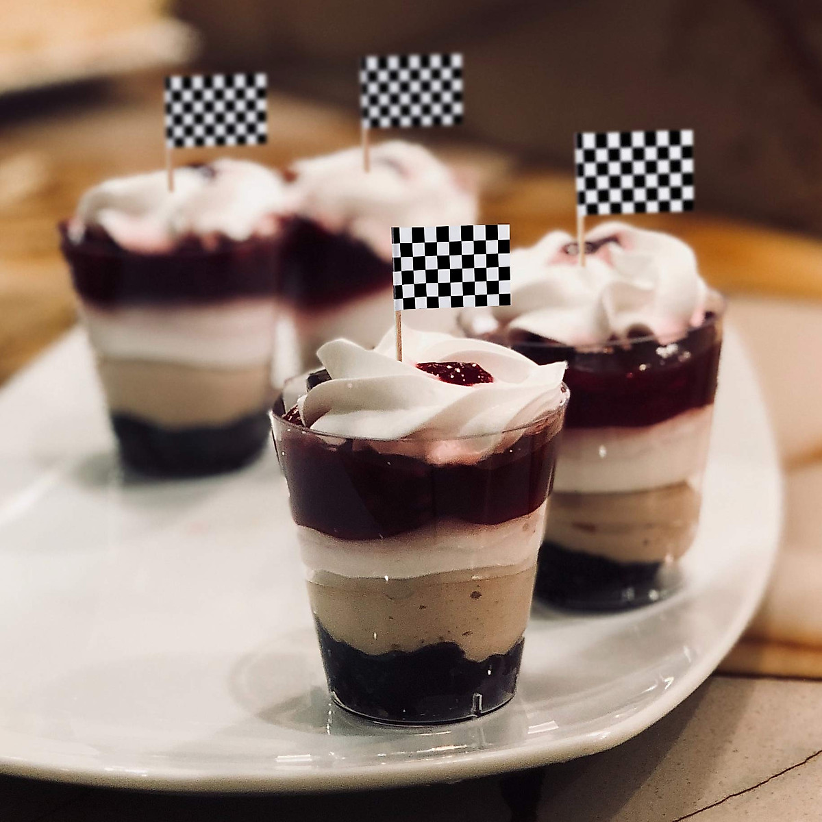 Super Z Outlet 100 Pack Mini Checkered Racing Flag Finish Line Cupcake Toppers Party Decorations Picks Set (2.5 Inches Tall)