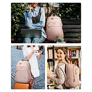 BAGSMART 15.6 Inch Pink Quilted Laptop Backpack for Women with USB Charging Port