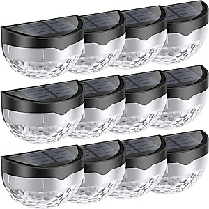 12 Pcs Solar Fence Lights Wall Mount Decorative Deck Lighting Solar Deck Lights Solar Lights Outdoor Waterproof LED Outdoor Lights for Garden Fence Yard Patio Garage
