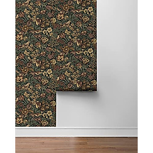NextWall Bird Floral Vintage Peel and Stick Wallpaper (Mahogany & Graphite)