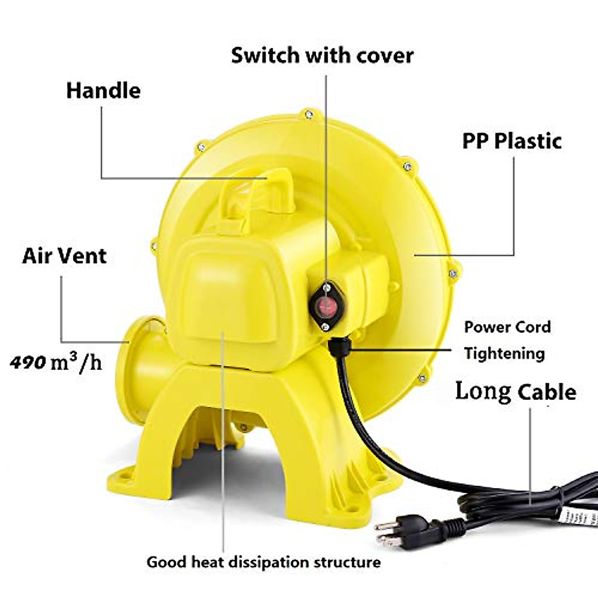 Inflatable Bouncer Blower, Electric Air Blower Fan for Inflatable Bounce House, Jumper, Bouncy Castle(750W 1HP), Commercial Inflatable Blower Bounce House Blower, Convenient to Carry Yellow