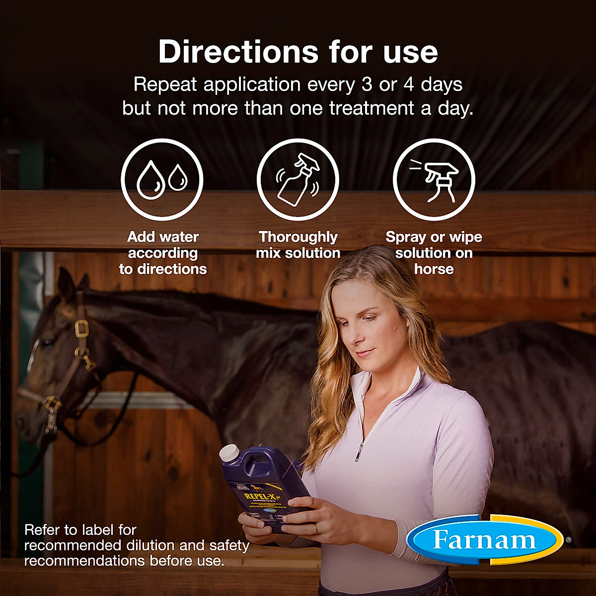 Farnam Repel-XPe Emulsifiable Horse Fly Spray, Liquid Concentrate, Mix with Water, 32 Ounces, One Quart