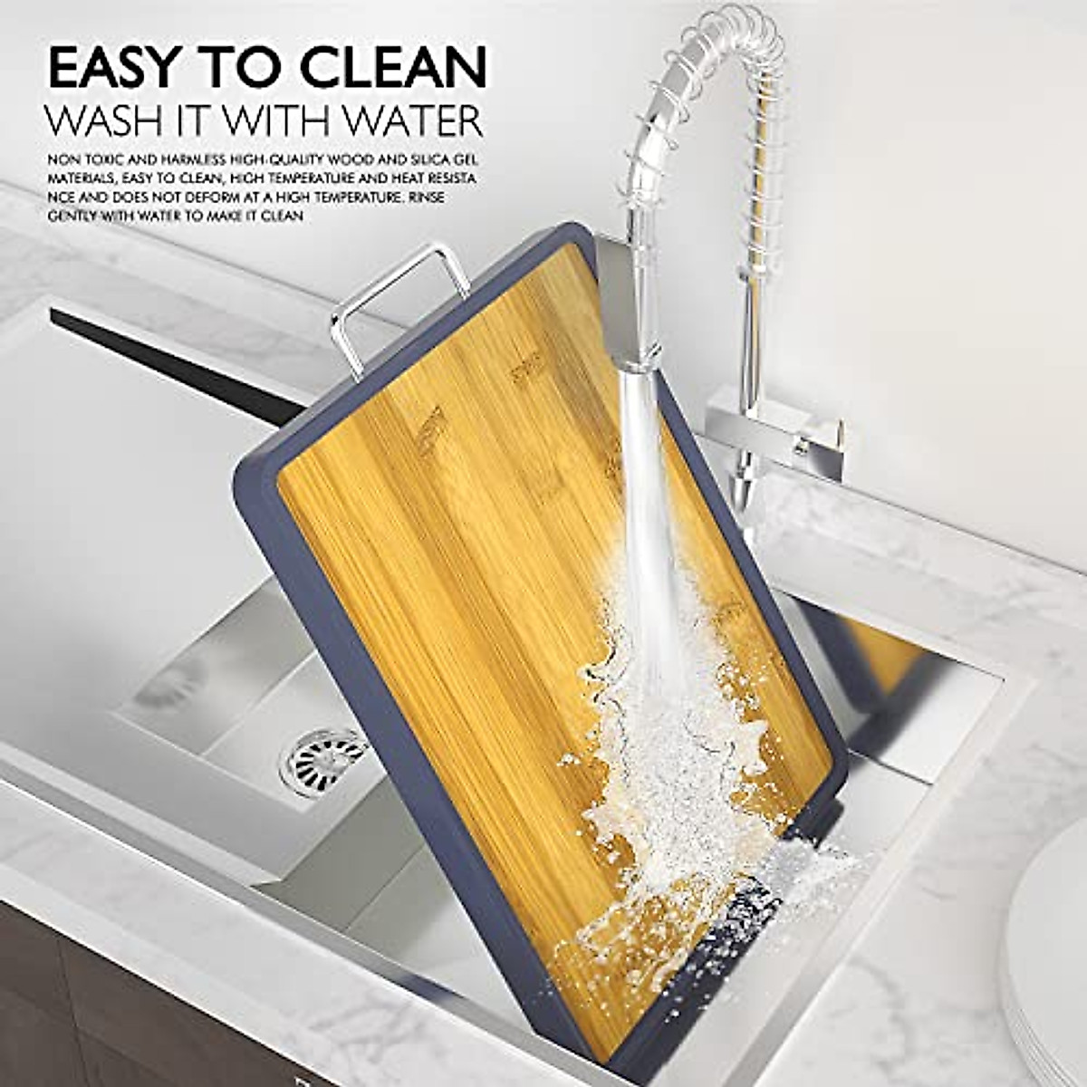 Double Sided Cutting Boards for Kitchen - Large Bamboo and Plastic Cutting Board, Dishwasher Safe Chopping Board, Reversible used for Meat, Veggies, Fruits, Easy Grip Handle, Non-Slip (BPA FREE)