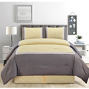 3-Piece Soft and Durable Duvet Cover Set Queen Size - 1500 Series high Thread Count Brushed Microfiber - (Sunshine Yellow/Grey/White)