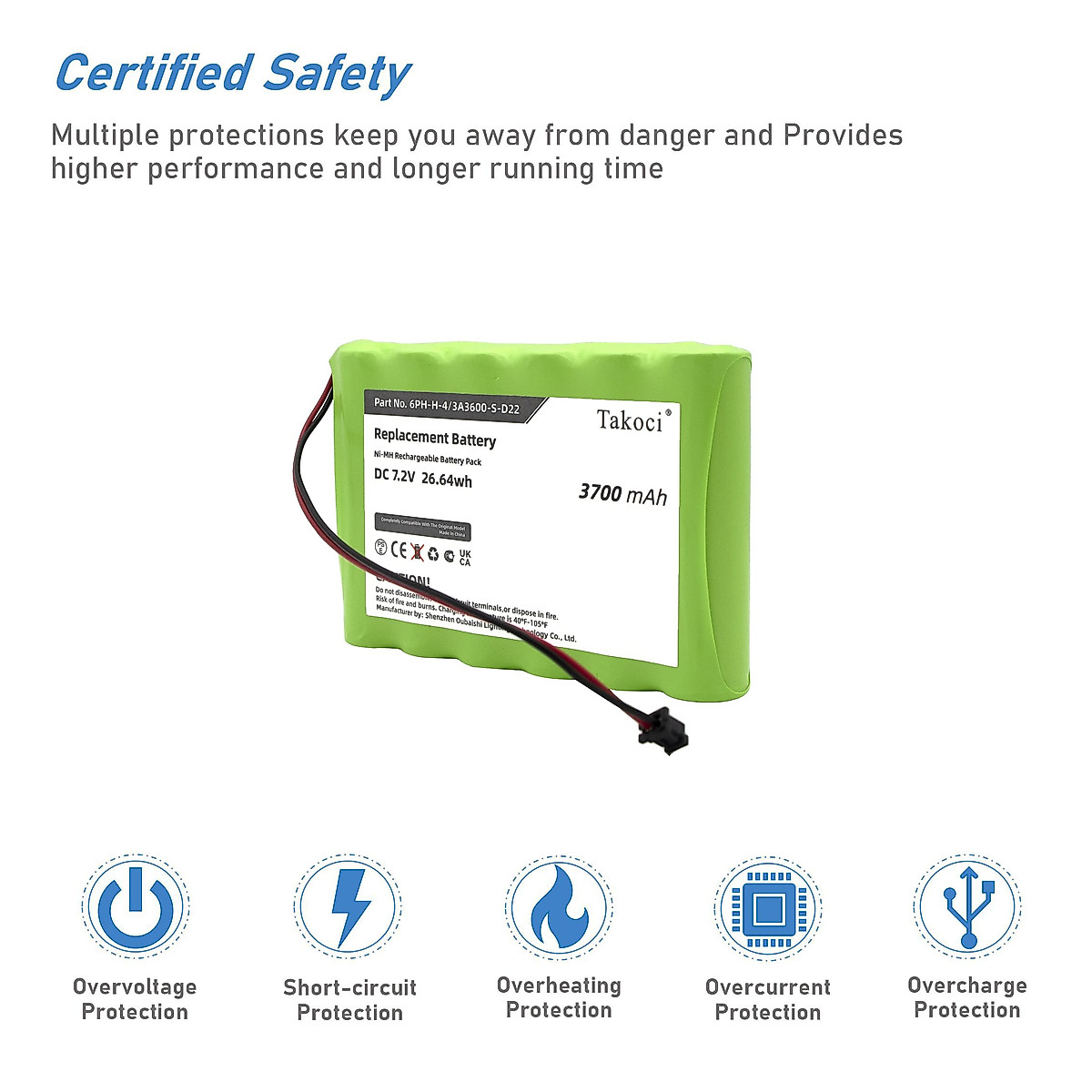 TAKOCI Replacement Battery for ADT Impassa Wireless Alarm Systems 3700mAh Ni-MH