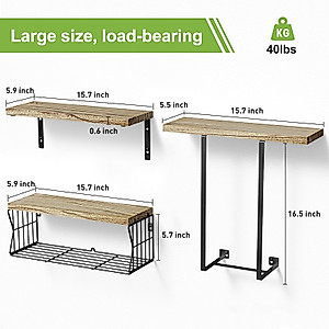 HAMITOR Floating Shelves Wall Mounted Over Toilet: Bathroom Shelf with Towel Rack Paper Holder Storage - Rustic Wood Farmhouse Shelves for Wall Decor/Bathroom