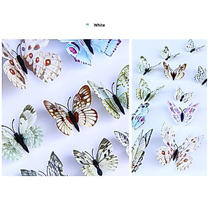 NC 3D Double Layer Butterfly Wall Decor Removable Butterfly Stickers DIY Decorative Wall Art Crafts for Children Room Decor 12pcs(White)
