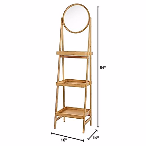 Proman Products Vega 3-Tier Bamboo Shelf Rack with Mirror ST17163, 17" W x 14" D x 64" H, Natural