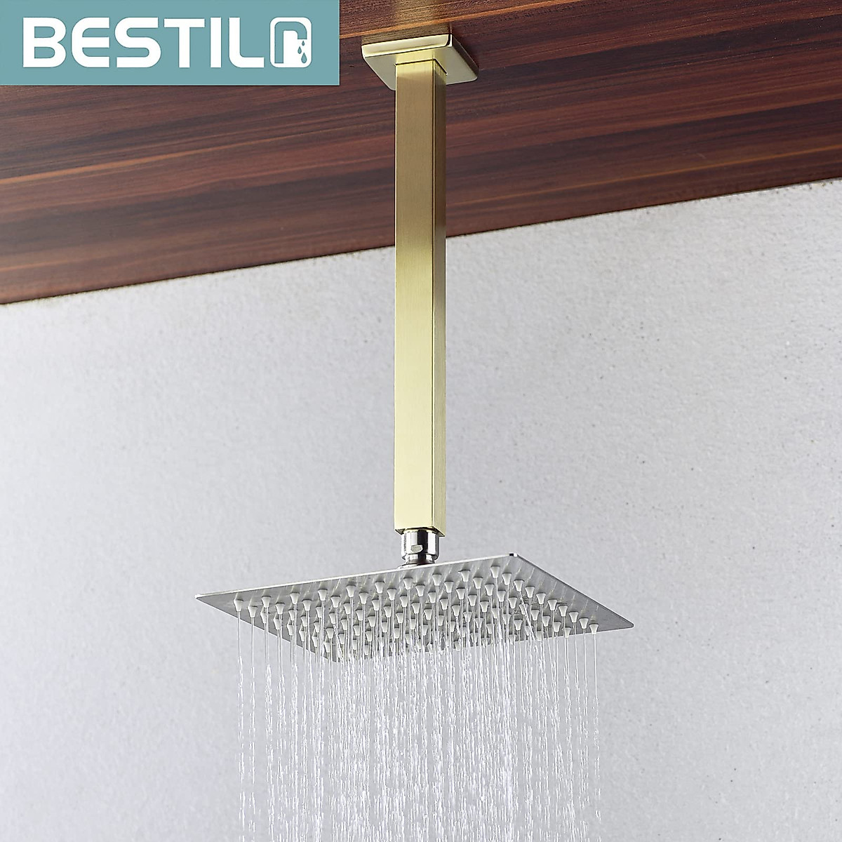 BESTILL 12 Inch Matte Black Ceiling Mount Shower Arm and Flange, Square