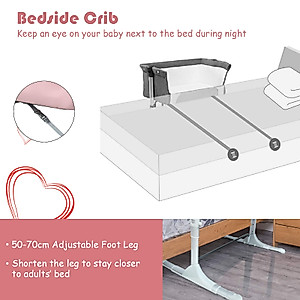 INFANS Baby Bassinet Bedside Crib, Newborn Bedside Sleeper Crib for Infants, Adjustable Height, Breathable Mesh, Detachable Washable Mattress, Portable Bassinet with Carrying Bag (Pink)