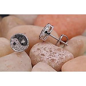 Dazzlingrock Collection 0.25 Carat (ctw) 10k Black & White Round Diamond Yin Yang Ladies Stud Earrings, White Gold