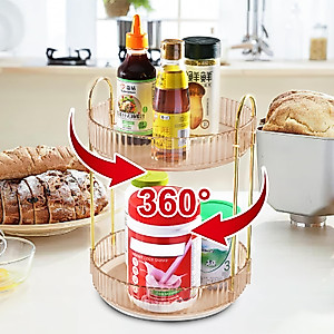 GTI 360° Rotating Makeup Organizer, 2 Tier Bathroom Counter Organizer,Large Capacity Perfume Cosmetics Skincare Vanity Organizers, Dresser Spinning Countertop Organizer and Storage for Women (Gold)