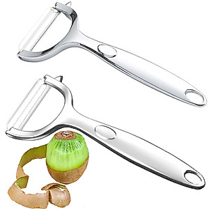 Hosawtek Vegetable Peeler Potato Peeler, Heavy 0.24Ib Stainless Steel Non-Slip Handle and Sharp Blades, Set Of 2 (1 Straight 1 Serrated Blade) Collaborative Work Perfect Peeling