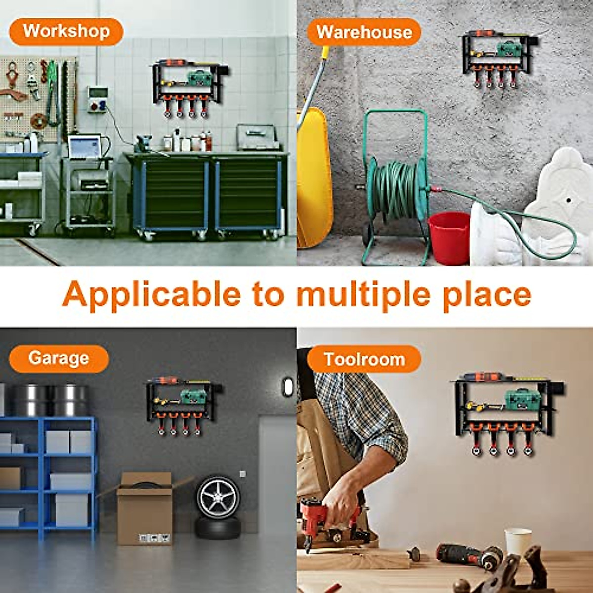 Power Tool Organizer, Garage Tool Organizers with Storage, 3 Layers Heavy Duty Metal Tool Shelf, Drill Holder Wall Mounted, Utility Storage Rack for Cordless Drill, Handheld Power Tools