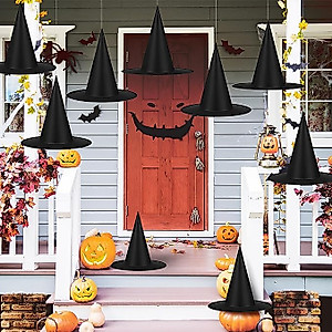 LANLV Halloween Costume Witch Hat Set - 10 Pieces Black Witches Hats with 100 Yards Hanging Rope for Party Yard Decoration