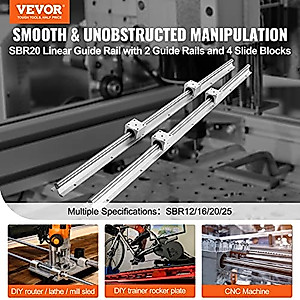 VEVOR Linear Rail Slide SBR20-800mm 2 PCS and 4 PCS SBR20UU Slide Blocks Linear Guide Rail and Bearings Kit for Automated Machines DIY Project CNC Router Machines