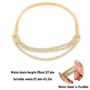 Wovanoo Skinny Stretch Belt Multilayer Metal Elastic Waist Belts Thin Waistband for Women Dress Gold