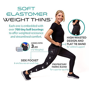 Challenge Weighted Workoutwear - Weighted Workout Leggings for Women, High Waisted Leggings w/ 5 Weight Enclosures On Each Leg, ⅛” Thick Flexible Weights, Yoga Pants Holds 2.5 Lbs, Black, L