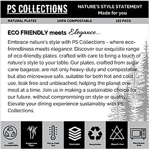 COMPOSTABLE 7 inch [125 pack] PLATES Biodegradable Disposable Party Plates for Weddings, Birthday, Picnic, Camping, Household, Kids, Corporate and more