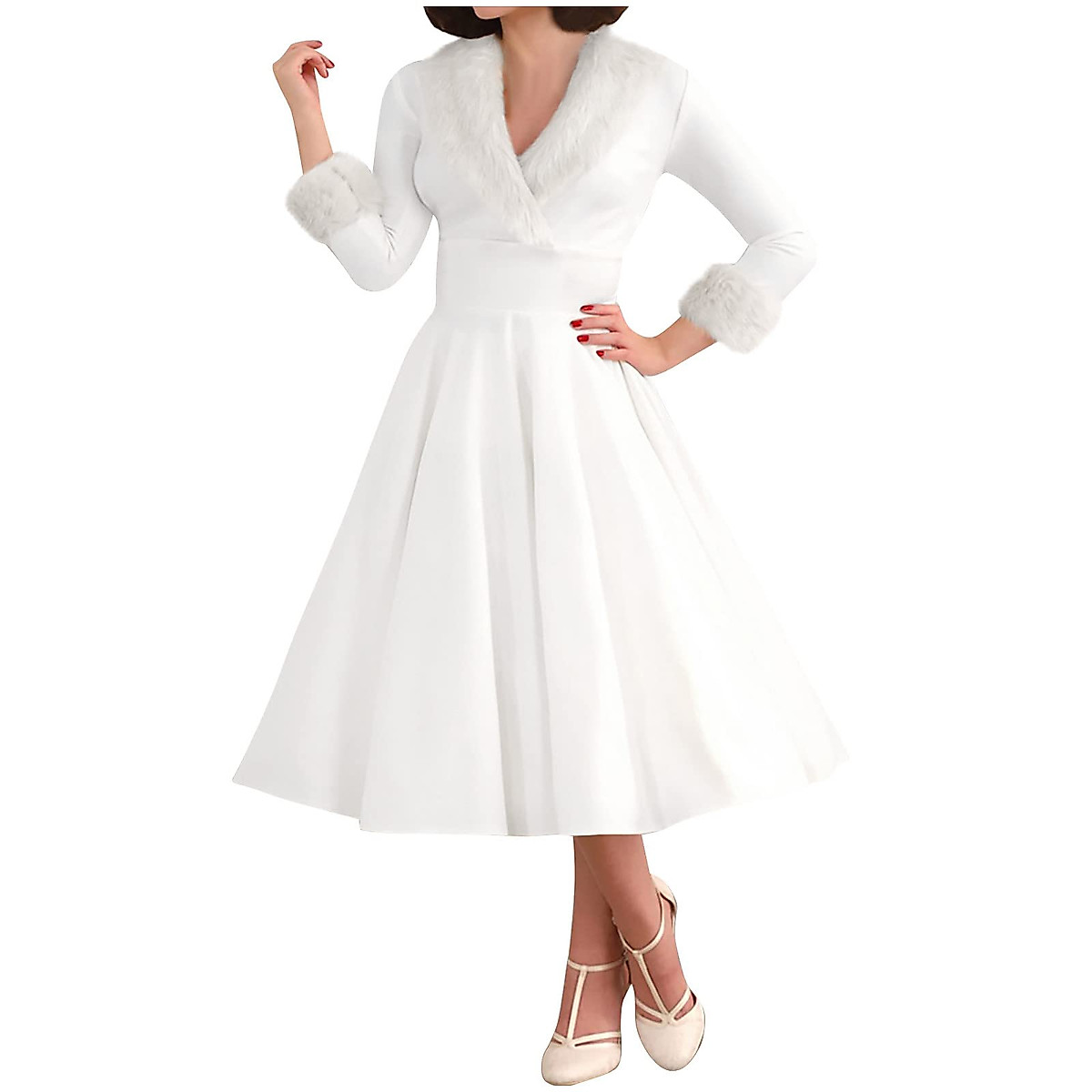 Christmas Dress for Women, Womens Vintage 1950s Dresses Long Sleeve Swing Party Dresses Xmas Cocktail Dress