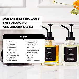 Molimoli Coffee Syrup Dispenser for Coffee Bar, Coffee Pump Dispenser, Glass Syrup Bottle w. Pump, 11.8 oz 350 ml, Set of 2, Black Upgraded Pump