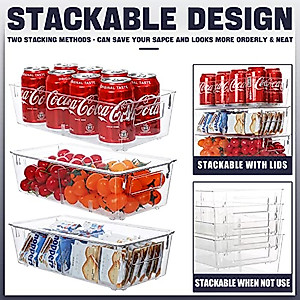 ESARORA Plastic Storage Bin with Lid and Divider, Clear Shallow Pantry Organizer with Handle for Fridge, Cabinet, Kitchen, Bedroom, Closet, Bathroom, Office, Pantry Organization, 8 Pack - 12.6 inch