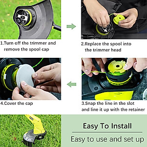 AC80RL3 String Trimmer Replacement Spool Compatible with Ryobi One PLUS+ 18v 24v 40v Weed Wacker String .080 Inch Twisted Line Weed Eater Auto-Feed Replacement Spool (8 Spools + 2 Caps)
