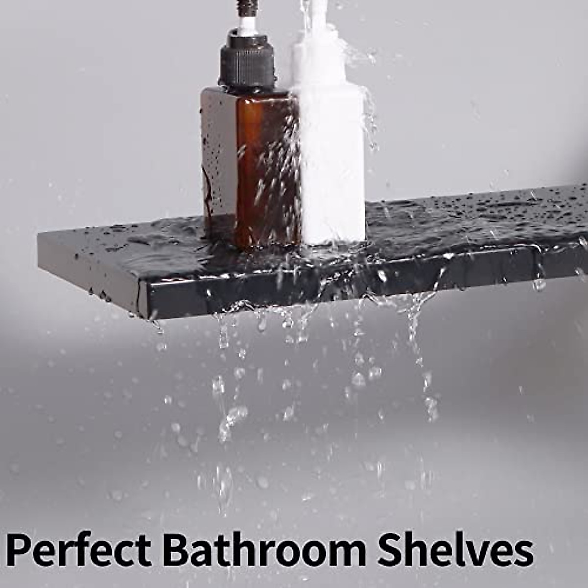 Black Floating Shelves, Modern Black Wall Shelf for Bathroom, Wood Floating Shelf Wall Mounted for Home Decor, Storage Hanging Shelves for Living Room, Bedroom, Office