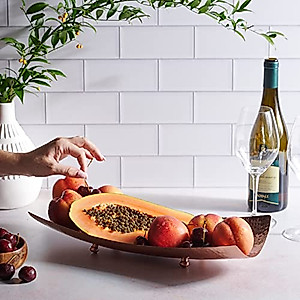 Colleta Home Rectangular Copper Serving Tray- Copper Serving Tray and Platters- Decorative Centerpiece- 16 Inch Hammered Tray