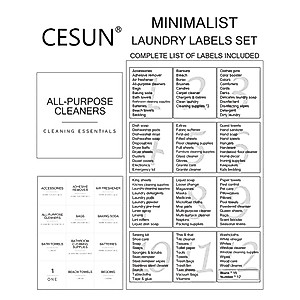 Cesun 156 Minimalist Laundry Labels for Jars - Waterproof Cleaning Supplies Labels for Containers - Laundry Detergent Labels - White Laundry Stickers Include Reference Sheet for Quick Indexing