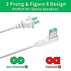 3-Foot Power Cord Extension Compatible with Sonos One, One SL and Play 1 Speakers Power Cable Replacement AC Power Cord - Power Supply Cable - White