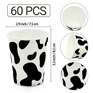 CONEHOY 60 Pcs Cow Cups Disposable Paper Juice Cups Western Cowboy Cow Cups Cow Theme Party Decorations for Birthday Party Baby Shower Farm Party Supplies (Black, White)