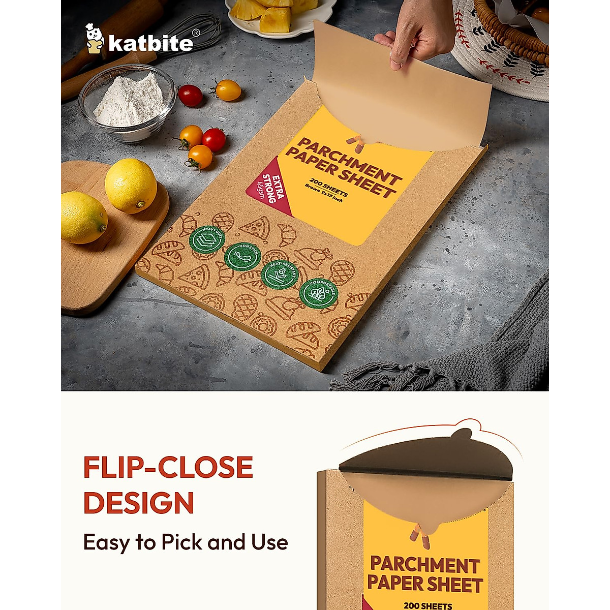 Katbite 200Pcs 9x13 inch Heavy Duty Unbleached Parchment Paper, Parchment Paper Sheets for Baking Cookies, Cooking, Frying, Air Fryer, Grilling Rack, Oven(9x13 Inch)