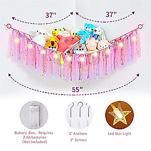 Stuffed Animal Storage Hammock, Plush Toy Hammock with LED Lights,Perfect Organizer Gift for Kids Children