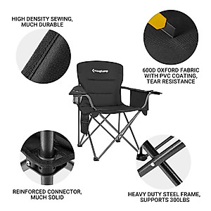 KingCamp Padded Folding Lounge Chairs with Built in Cupholder, Insulated Cooler Sleeve, and Side Storage Pocket for Indoor and Outdoors, 2 Pack, Black