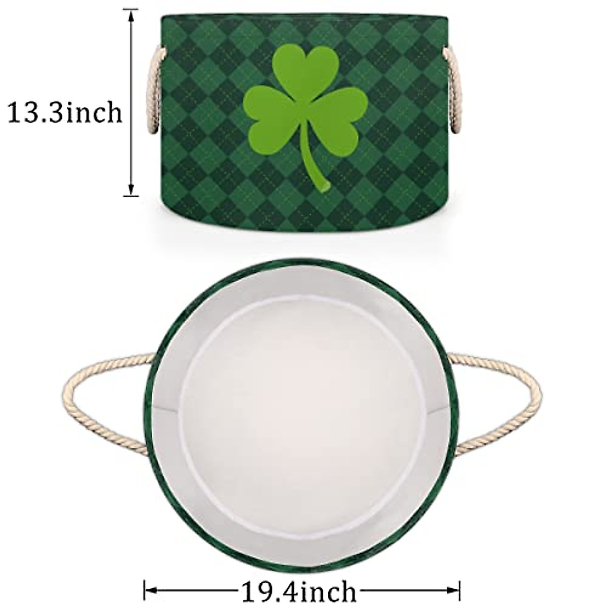 Green Clover Paid Background Large Round Baskets for Storage Laundry Baskets with Handles Blanket Storage Basket for Bathroom Shelves Bins for Organizing Nursery Hamper Girl Boy