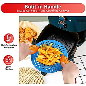 OUTXE 3-Pack Silicone Air Fryer Liners with Handle 8inch Reusable Air Fryer Liners with Raised Dots Air Fryer Inserts for Air Fryer Oven Microwave Accessories (Pink+Red+Blue)