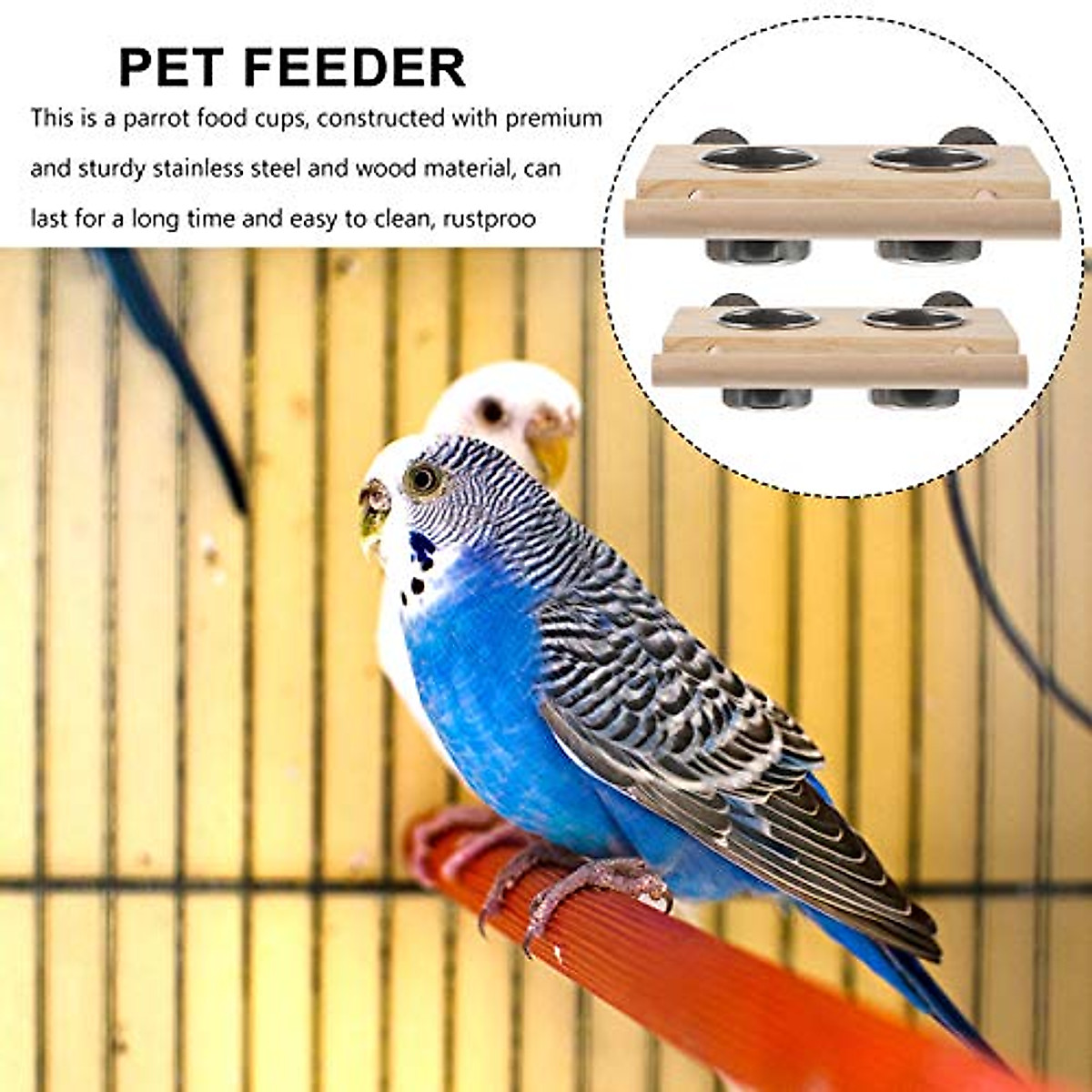 Balacoo Bird Parrot Feeding Cups with Clamp Window Pet Bird Water Feeder Stainless Steel Dishes Feeder for Cage Small Animal Parrot Cockatiel Conure Budgies Parakeet 2pcs