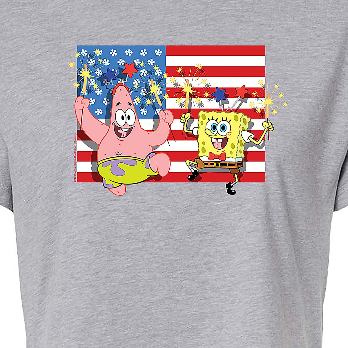 HYBRID APPAREL - Spongebob Squarepants - Patrick Sparkers Flag - Juniors Cropped Cotton Blend T-Shirt - Size Medium