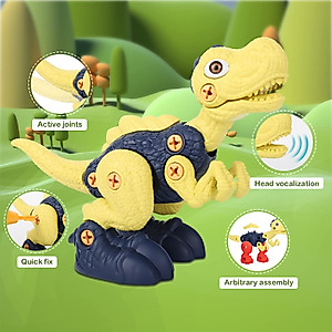 Rabing Dinosaur Toys for Boys 3 4 5 Years Old, Take Apart Dinosaur Building Toys with Electric Drill 4 Packs, Dinosaur Toys Set Educational STEM Gift Toy for Kids Boys Girls 3+ Years Old