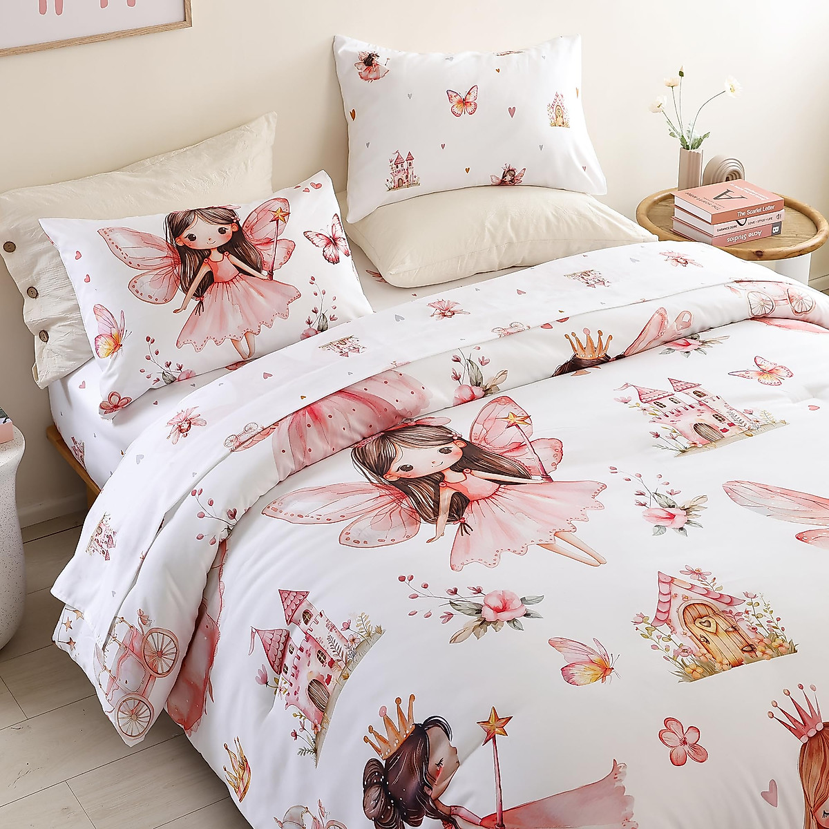 weigelia Twin Comforter Set 5 Pieces Bed in a Bag Fairy Castle Kids Comforter Set Lightweight Soft Twin Bedding Sets for Girls Boys